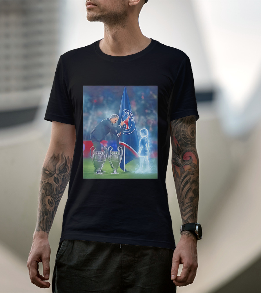 Paris Saint Germain Luis Enrique UEFA Trophies Team Flag T-Shirt