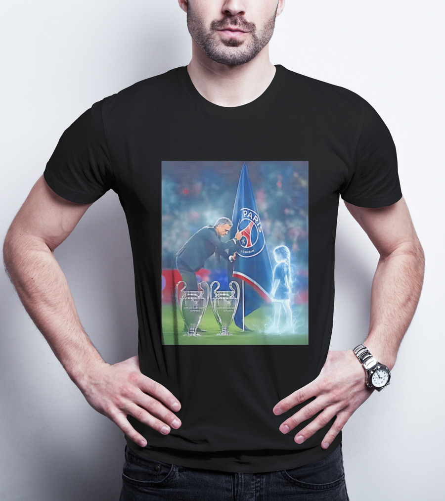 Paris Saint Germain Luis Enrique UEFA Trophies Team Flag T-Shirt