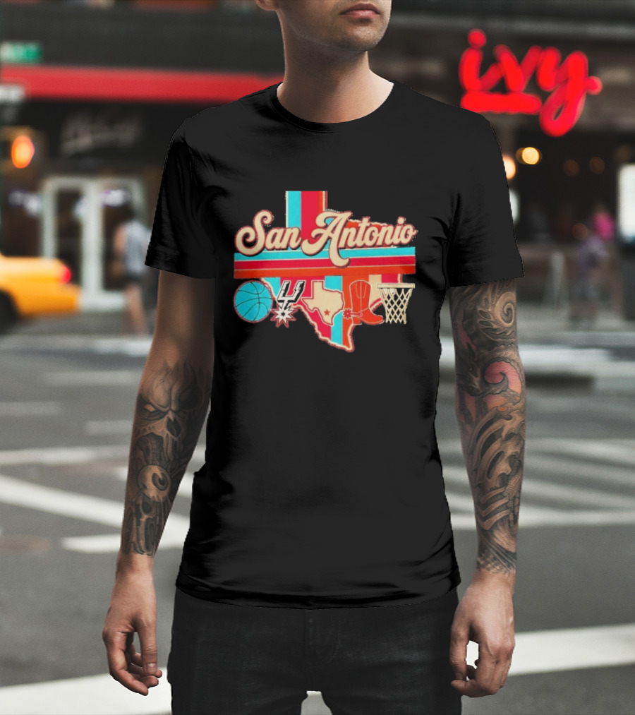 San Antonio Spurs Basketball Texas Map Iconography 2026 T-Shirt