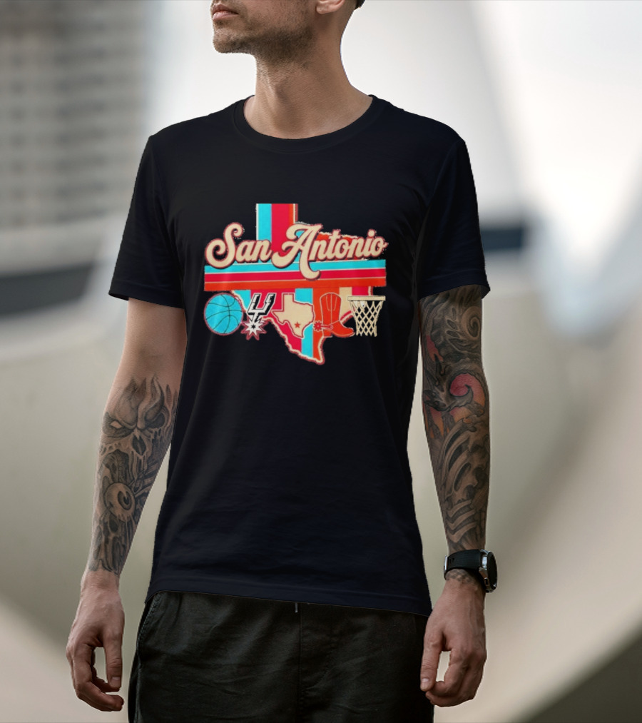 San Antonio Spurs Basketball Texas Map Iconography 2026 T-Shirt