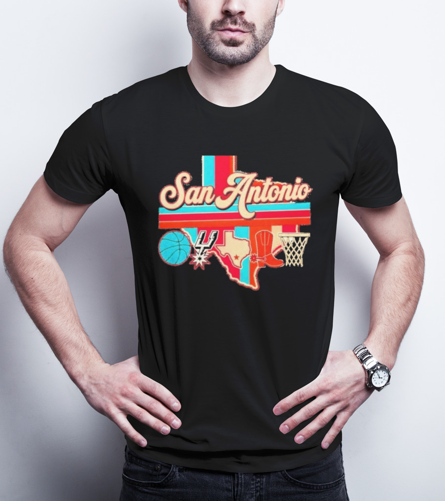 San Antonio Spurs Basketball Texas Map Iconography 2026 T-Shirt