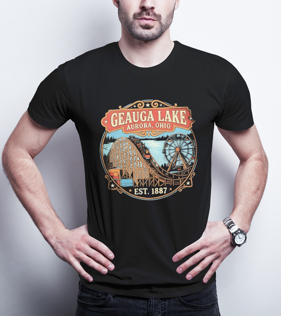 Geauga Lake Aurora Ohio Est 1887 Roller Ferris Wheel Amusement Park T-Shirt
