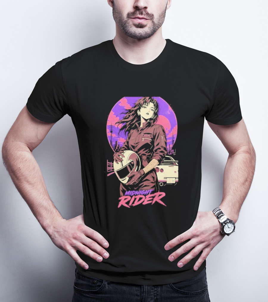 Midnight Rider Girl Racing Vintage 80s Style Retro Sunset Car Helmet T-Shirt