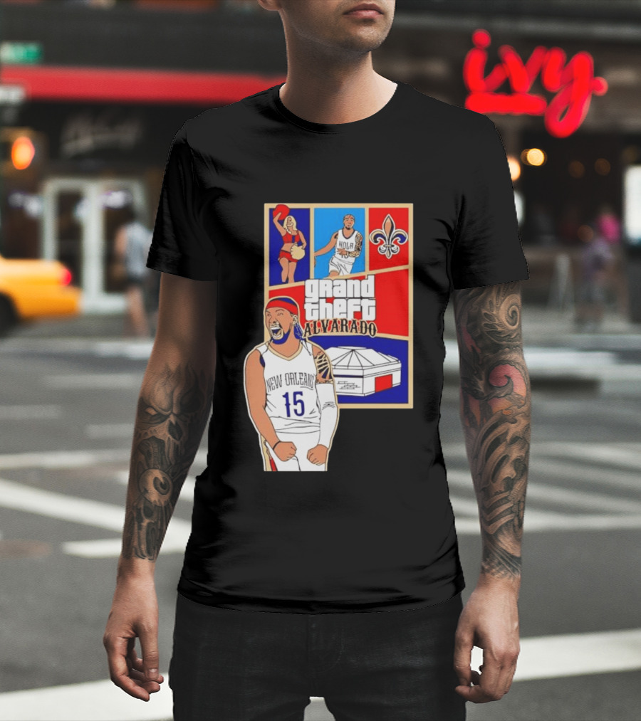Grand Theft Alvarado New Orleans NOLA 15 Fleur De Lis Basketball T-Shirt