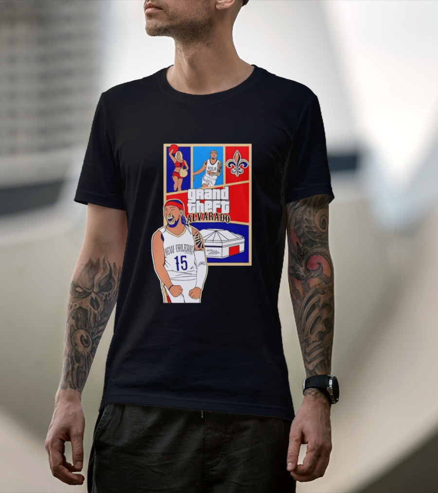 Grand Theft Alvarado New Orleans NOLA 15 Fleur De Lis Basketball T-Shirt