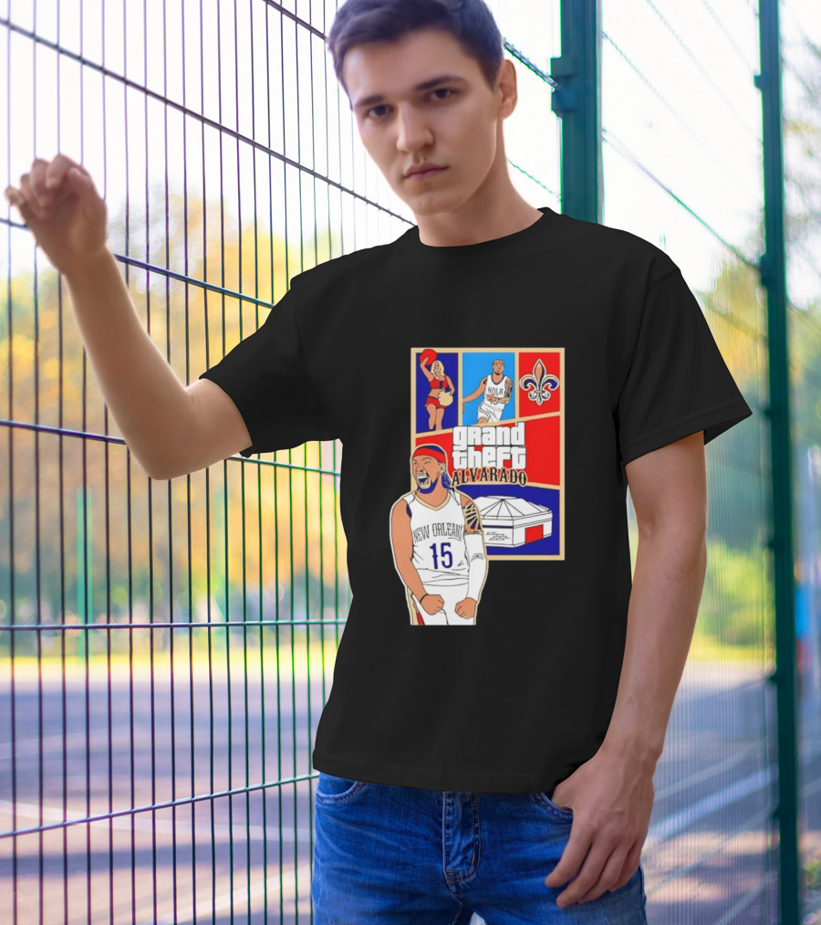 Grand Theft Alvarado New Orleans NOLA 15 Fleur De Lis Basketball T-Shirt