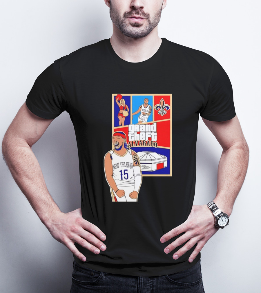 Grand Theft Alvarado New Orleans NOLA 15 Fleur De Lis Basketball T-Shirt