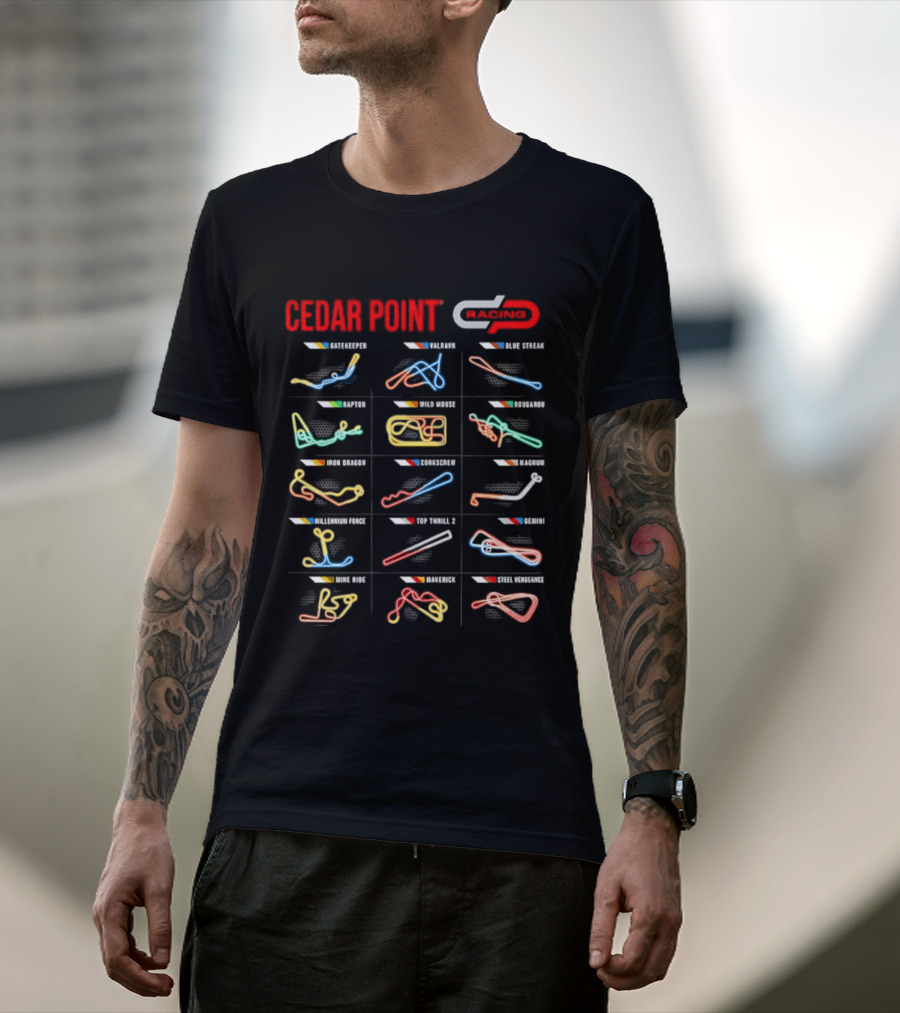 Cedar Point Racing Track Layouts Millennium Force Maverick Top Thrill Dragster T-Shirt