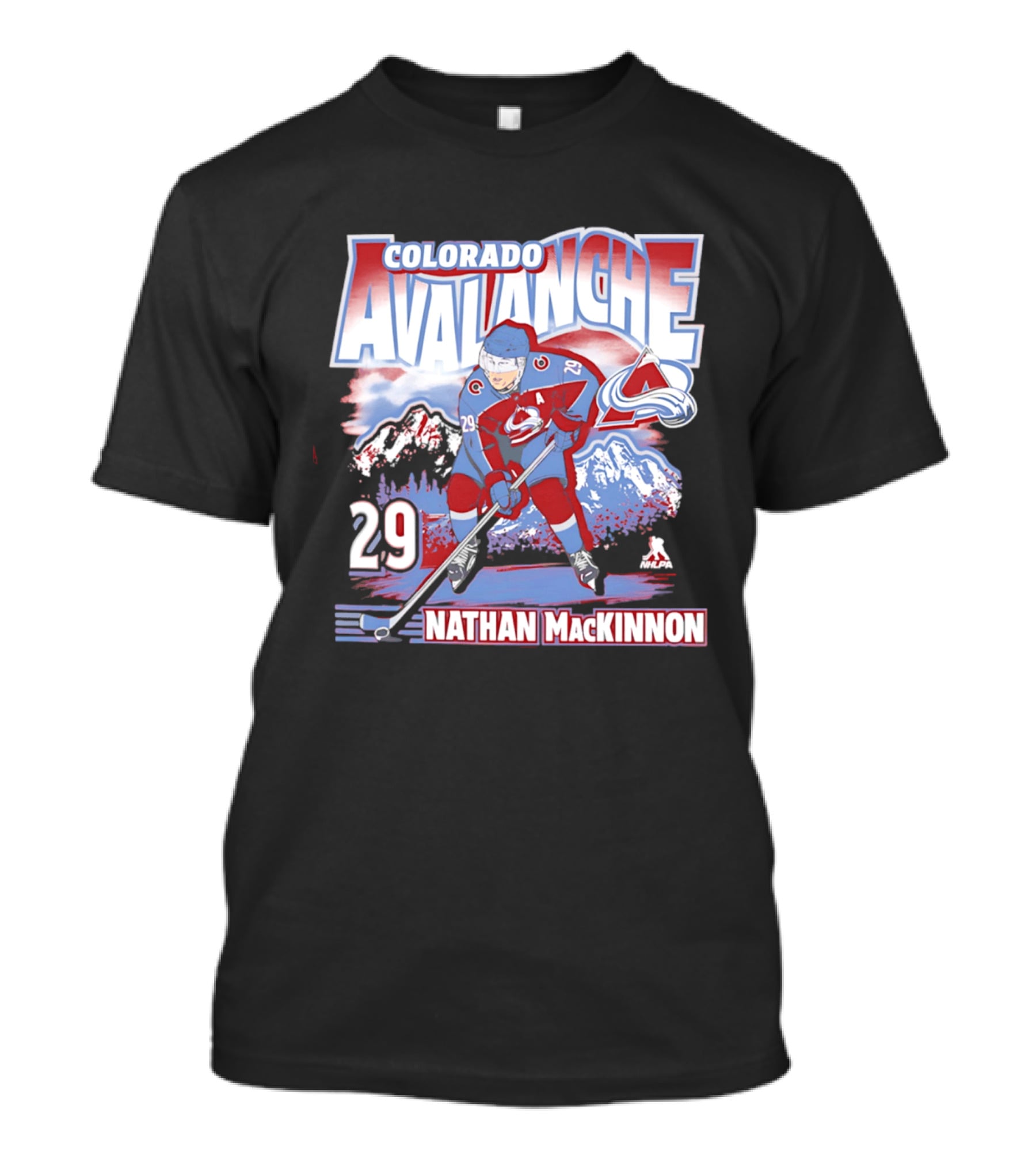 Colorado Avalanche Nathan MacKinnon 29 Hockey Mountain Scene T-Shirt