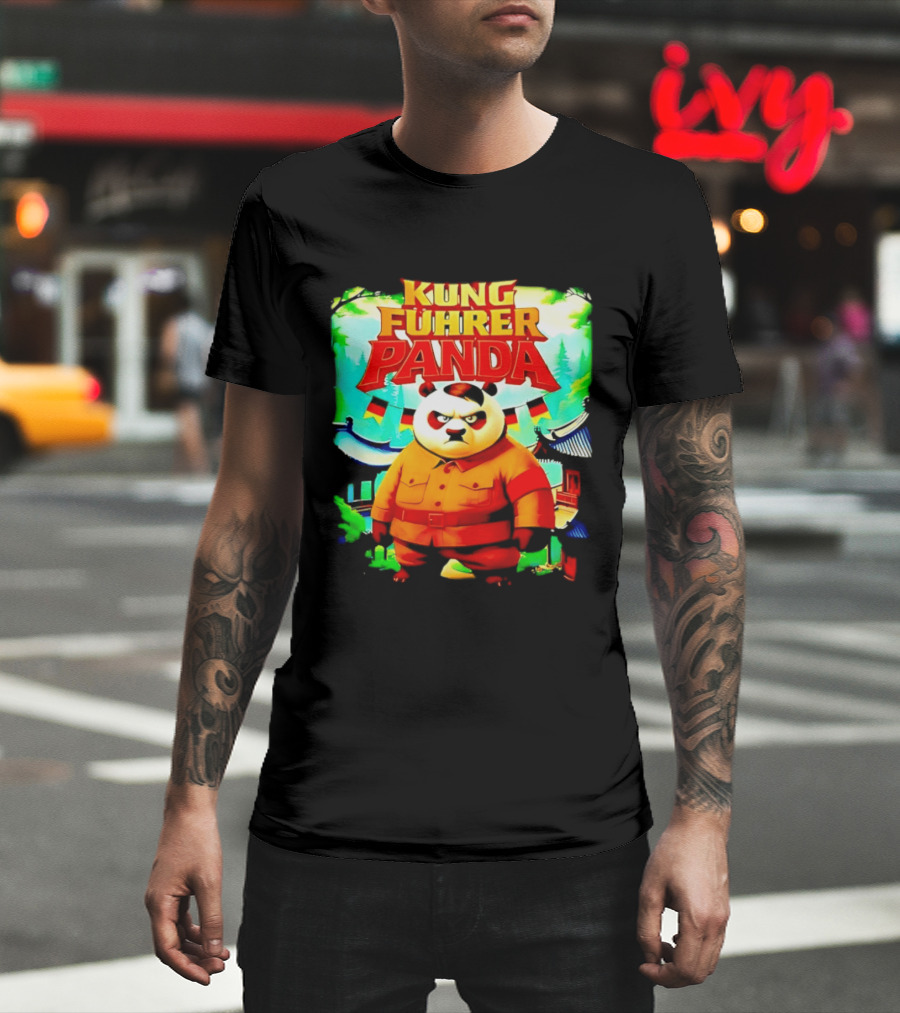 Kung Fuhrer Panda Military Styled Bear With Flags T-Shirt