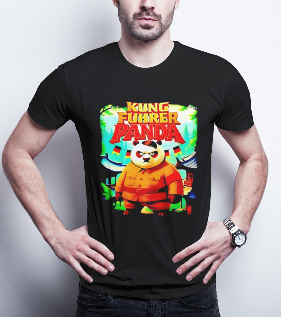Kung Fuhrer Panda Military Styled Bear With Flags T-Shirt