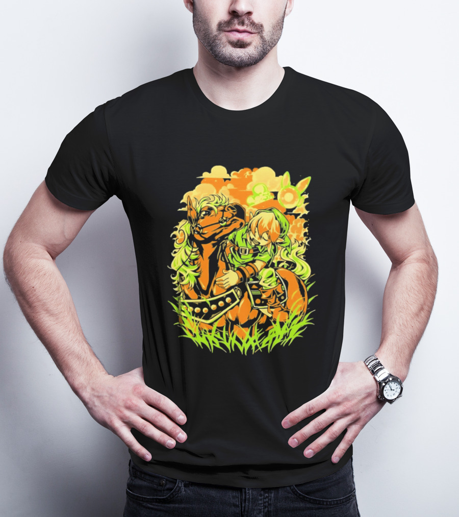 Legend Of Zelda Link And Epona Journey Through Hyrule Fields Adventure T-Shirt