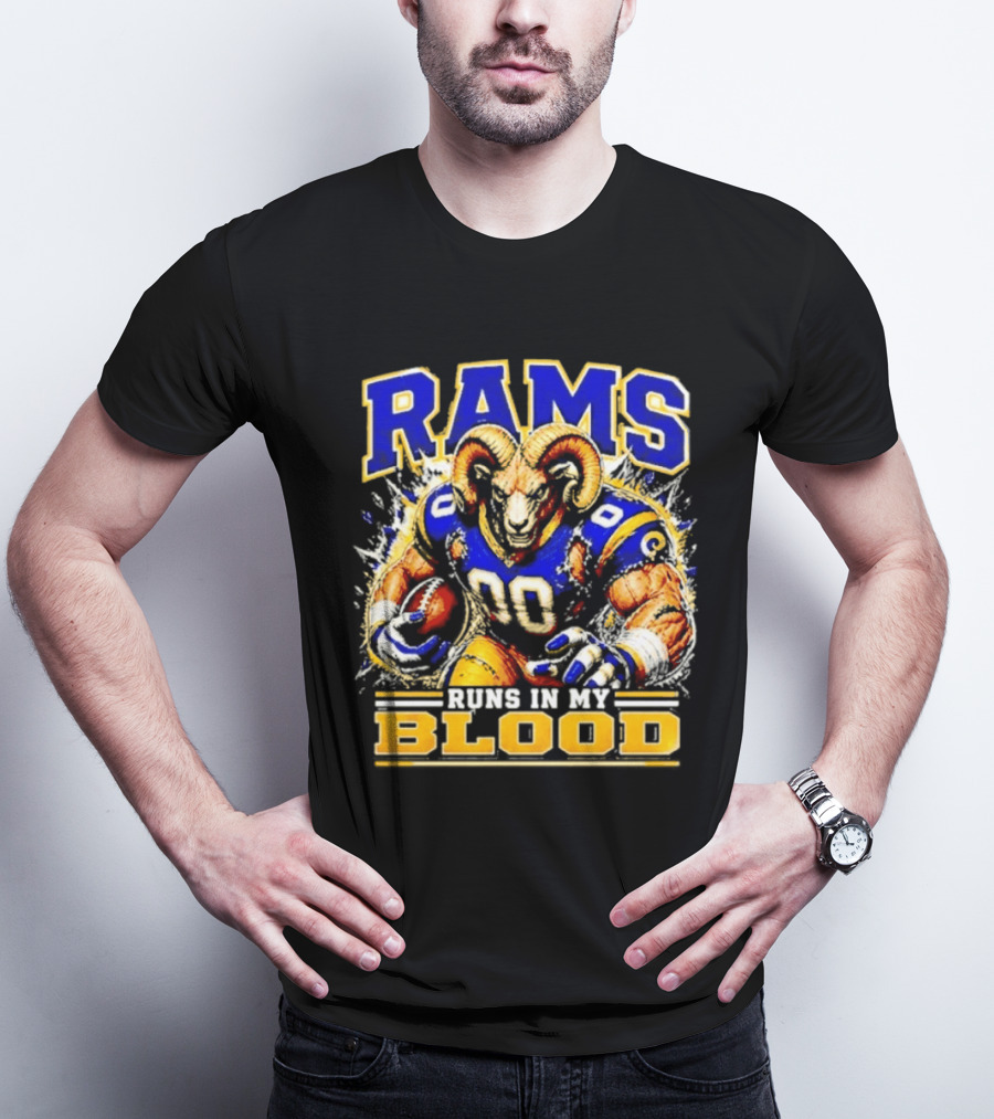 Rams Runs In My Blood Football Player T-Shirt