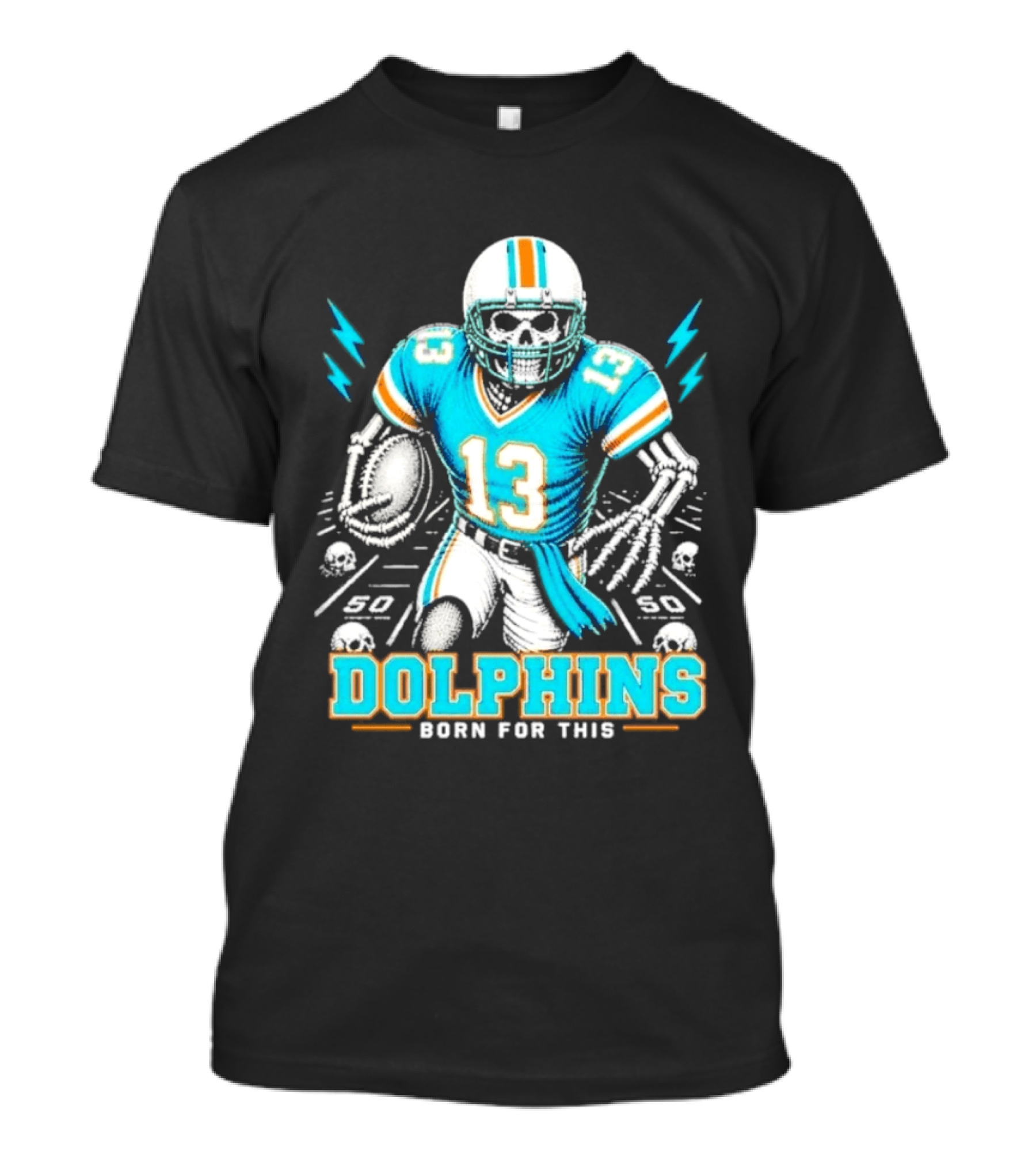 Miami Dolphins Born For This Skeleton Football Player Number 13 T-Shirt