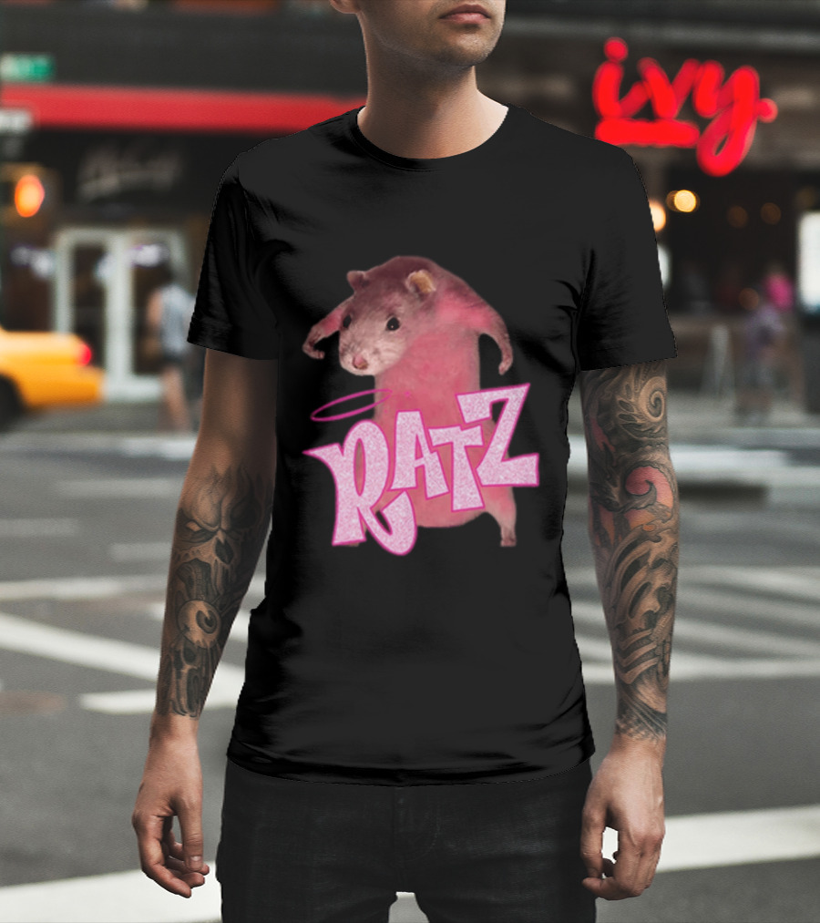 Ratz Pink Rat Meme Funny Text Bold Letters Halo T-Shirt