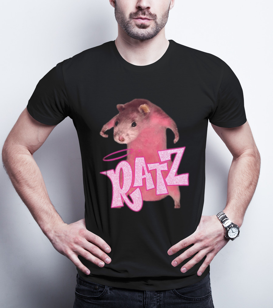 Ratz Pink Rat Meme Funny Text Bold Letters Halo T-Shirt