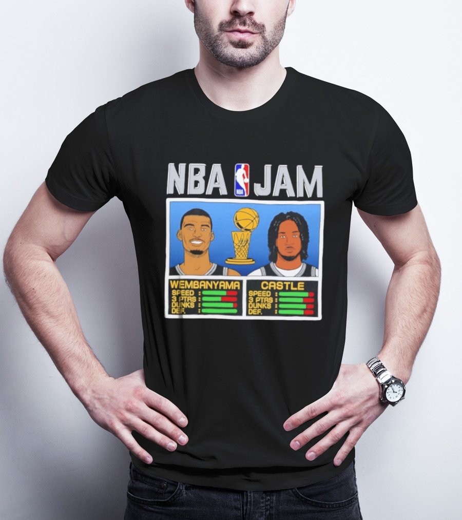 San Antonio Spurs Victor Wembanyama Stephon Castle NBA Jam Style Stats T-Shirt