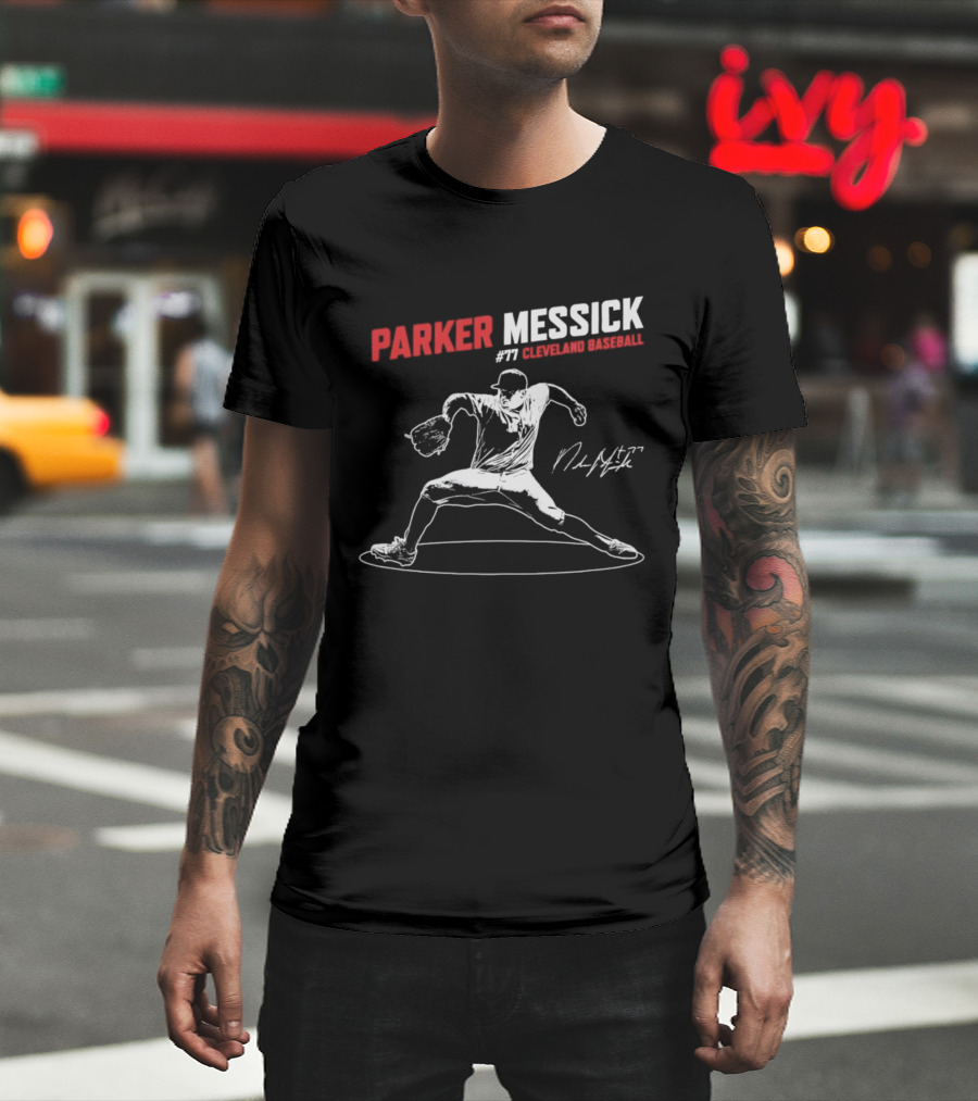 Parker Messick #77 Cleveland Baseball Commander Signature T-Shirt