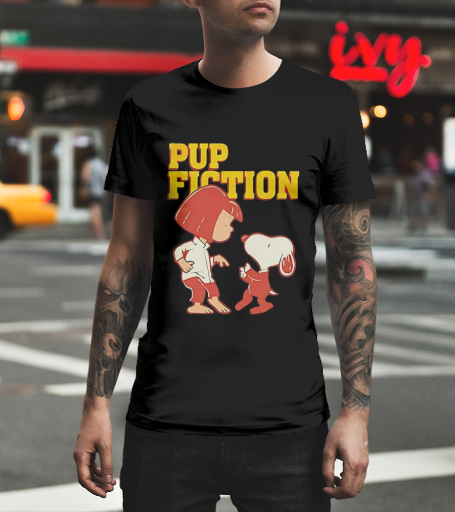 Pup Fiction Peanuts Characters Scene T-Shirt