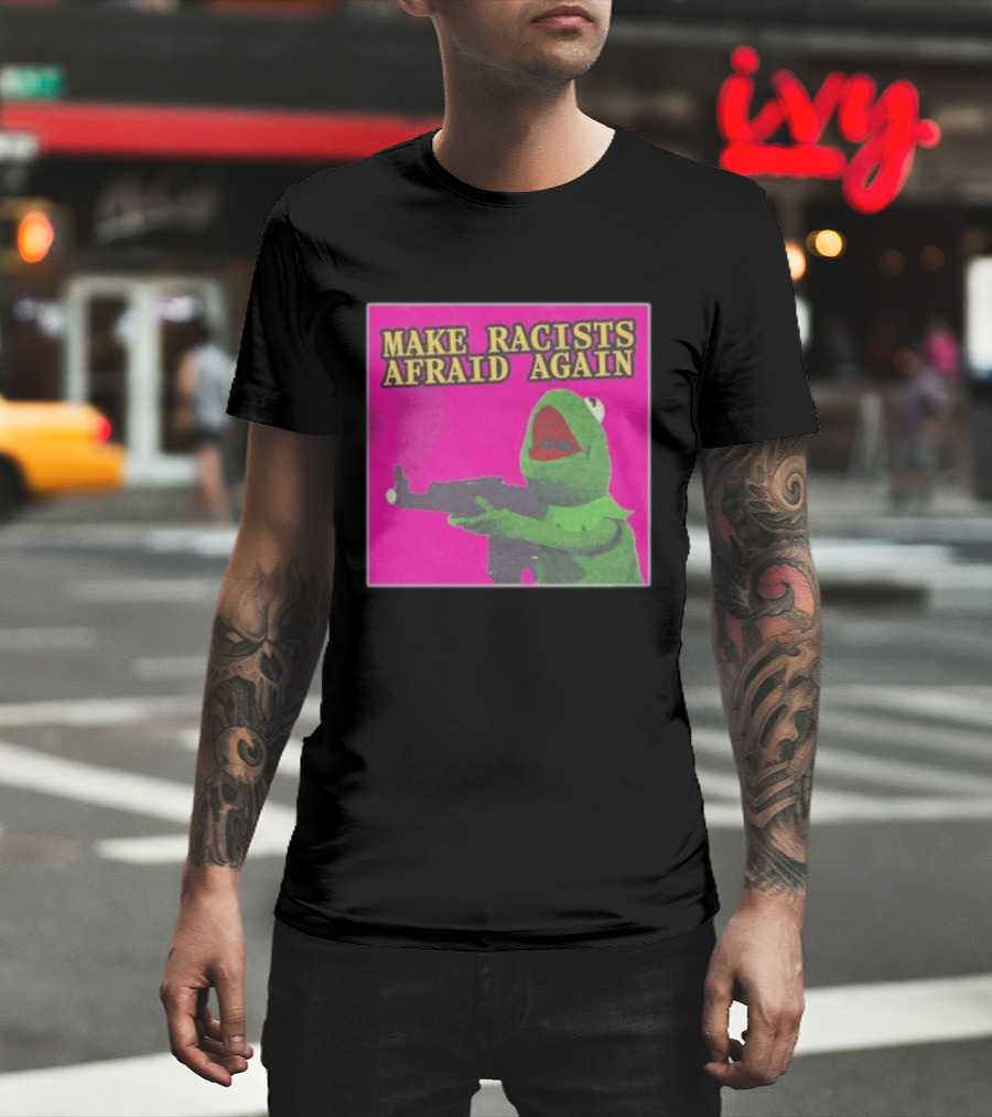 Make Racists Afraid Again Kermit Pepe Parody Pink T-Shirt