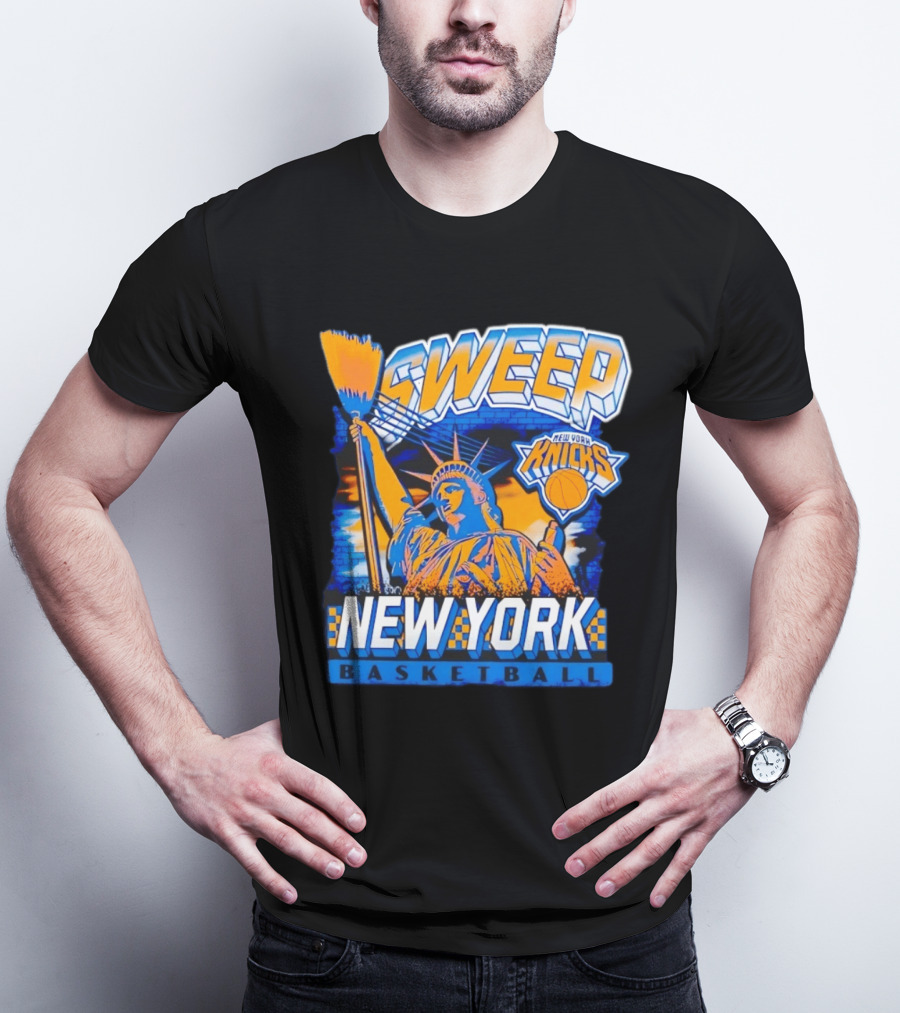 Sweep New York Knicks Basketball Statue Of Liberty T-Shirt
