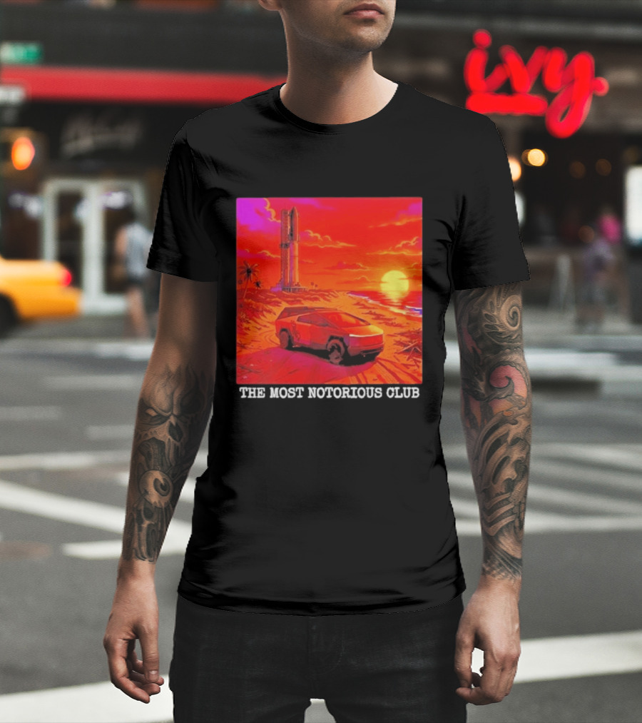 Tesla Cybertruck Sunset Beach Tower The Most Notorious Club T-Shirt