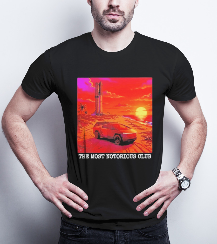 Tesla Cybertruck Sunset Beach Tower The Most Notorious Club T-Shirt