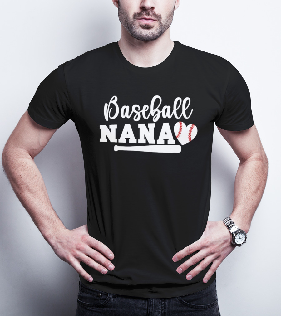 Baseball Nana Heart Ball Bat Love Family Sports Game Day T-Shirt