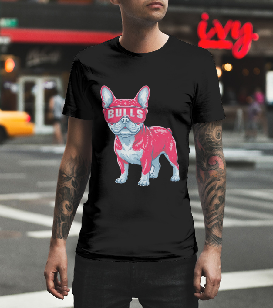 Chicago Bulls French Bulldog Wearing Bulls Glasses T-Shirt