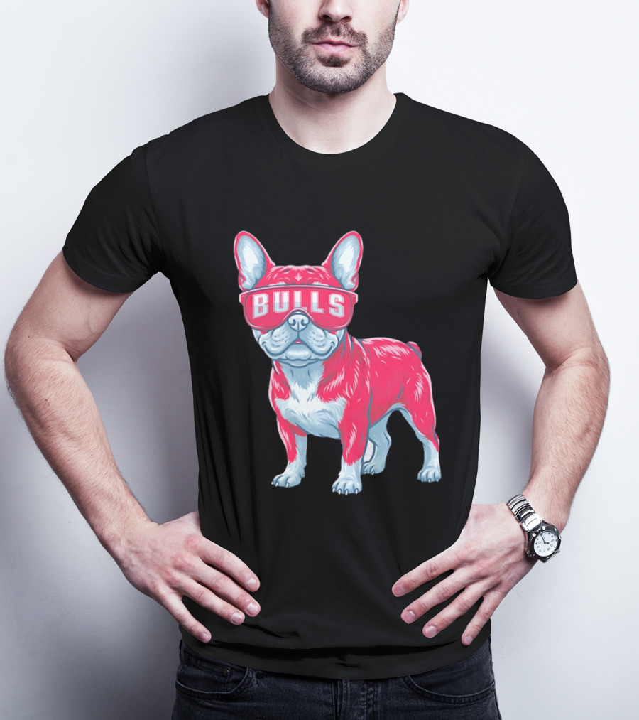 Chicago Bulls French Bulldog Wearing Bulls Glasses T-Shirt