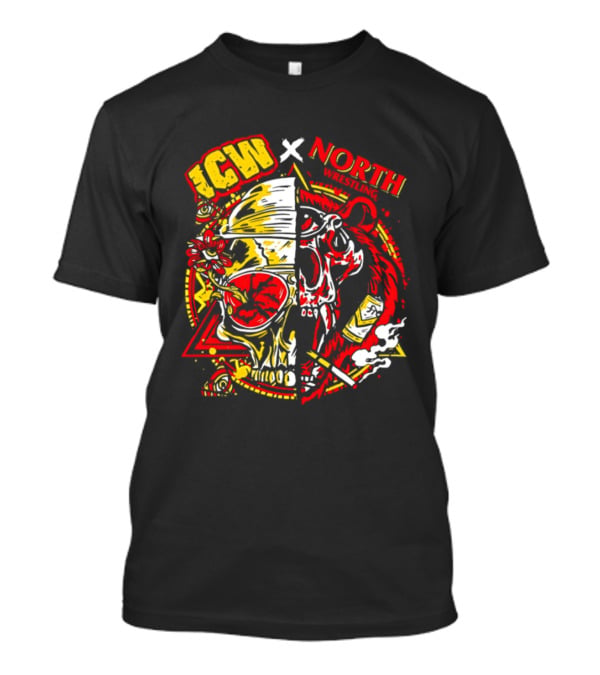 ICW X North Wrestling Split Skull Bear Head Concert Band T-Shirt