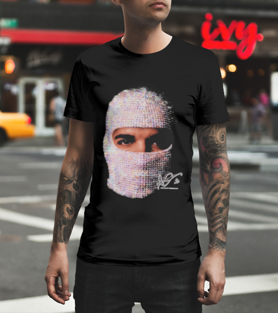 Drake Iceman Mask Jewel Encrusted Balaclava T-Shirt