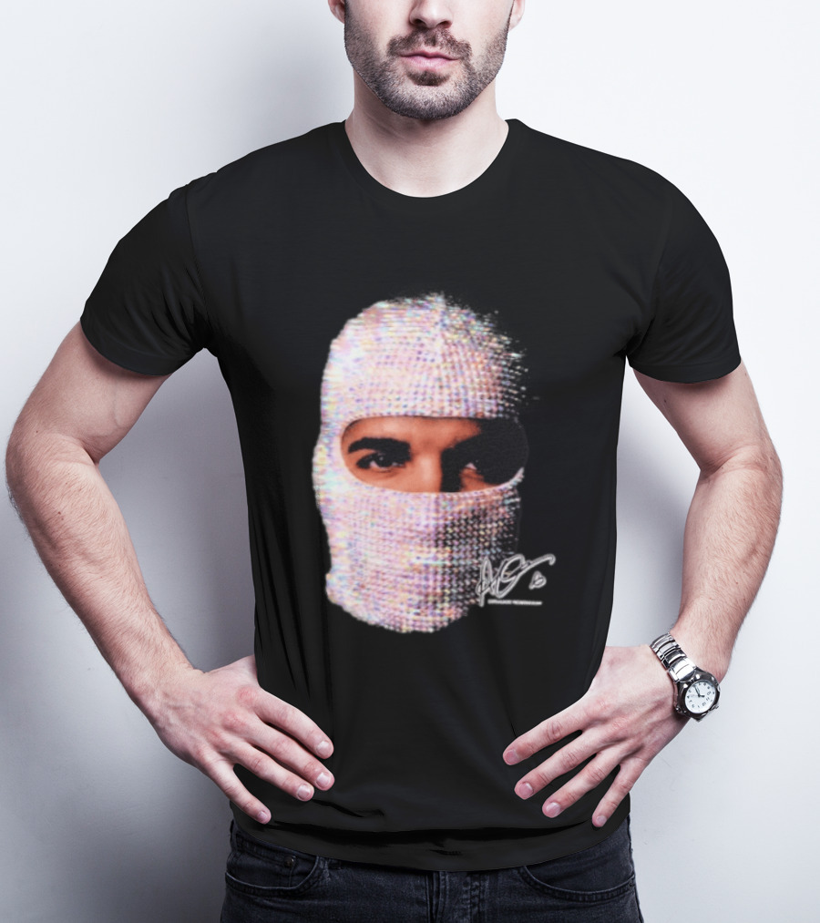 Drake Iceman Mask Jewel Encrusted Balaclava T-Shirt
