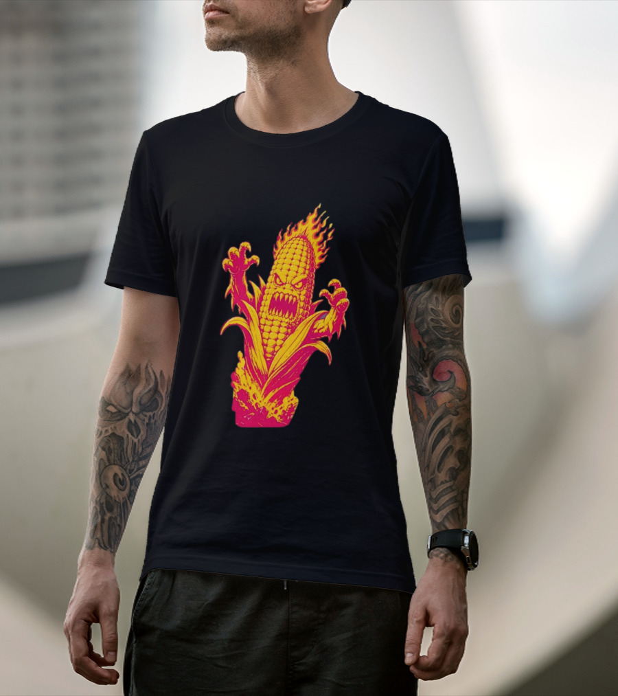 Fiery Mutant Corn Monster Kernels Of Terror Halloween Evil Cob T-Shirt