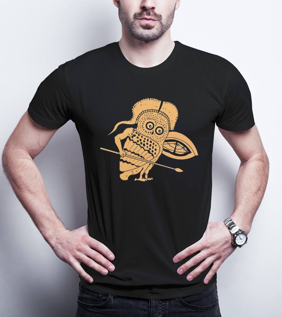 Little Owl Hoplite Warrior With Spear And Shield T-Shirt