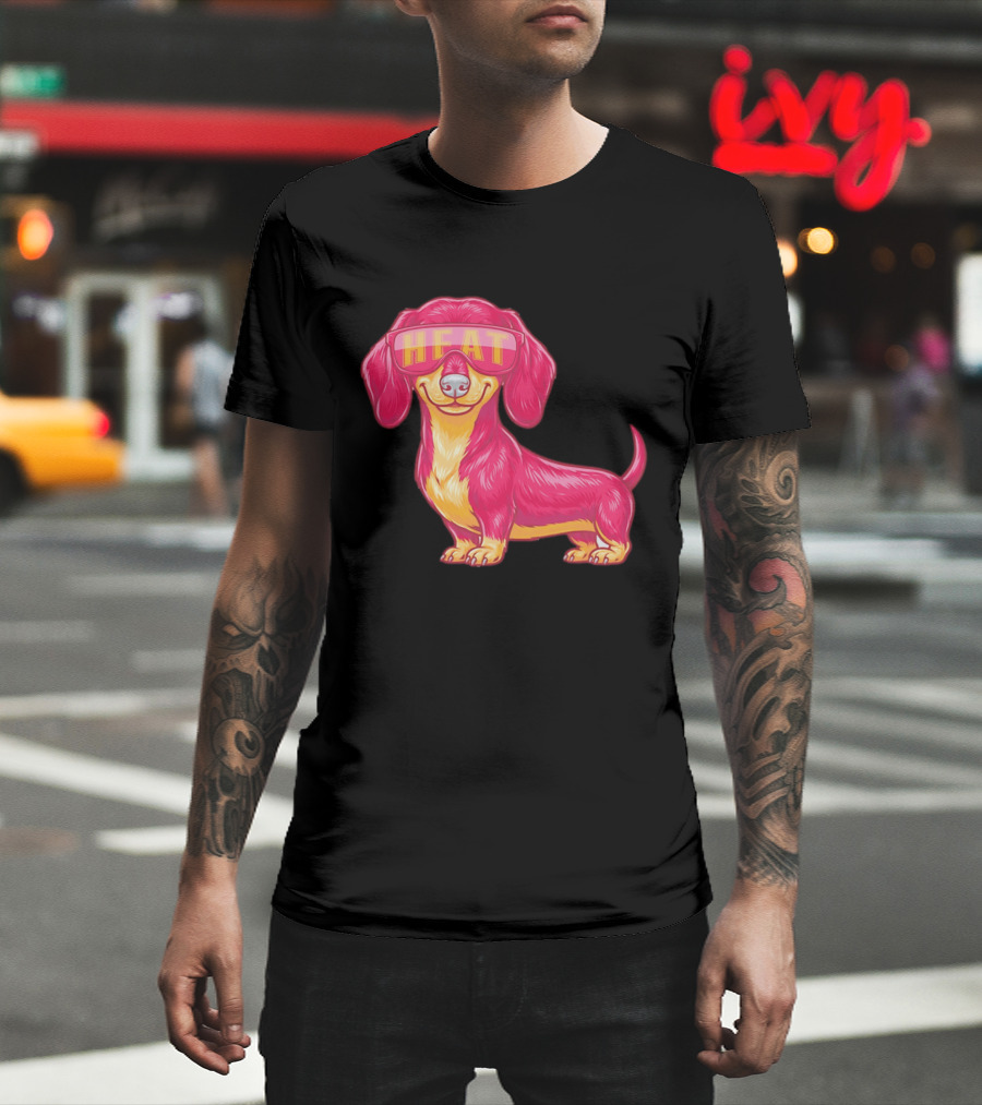 HEAT Sunglasses Dachshund Cartoon T-Shirt