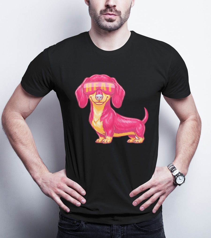 HEAT Sunglasses Dachshund Cartoon T-Shirt