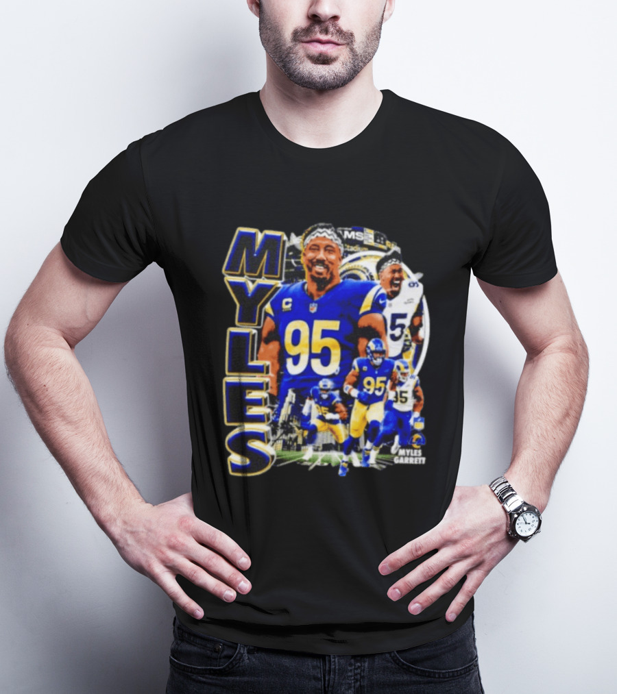 Myles Garrett Los Angeles Rams Number 95 Sports Fan Collage T-Shirt