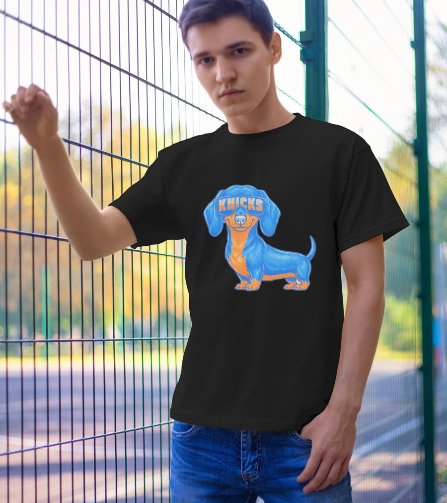 Knicks Dachshund Dog Cartoon Glasses T-Shirt