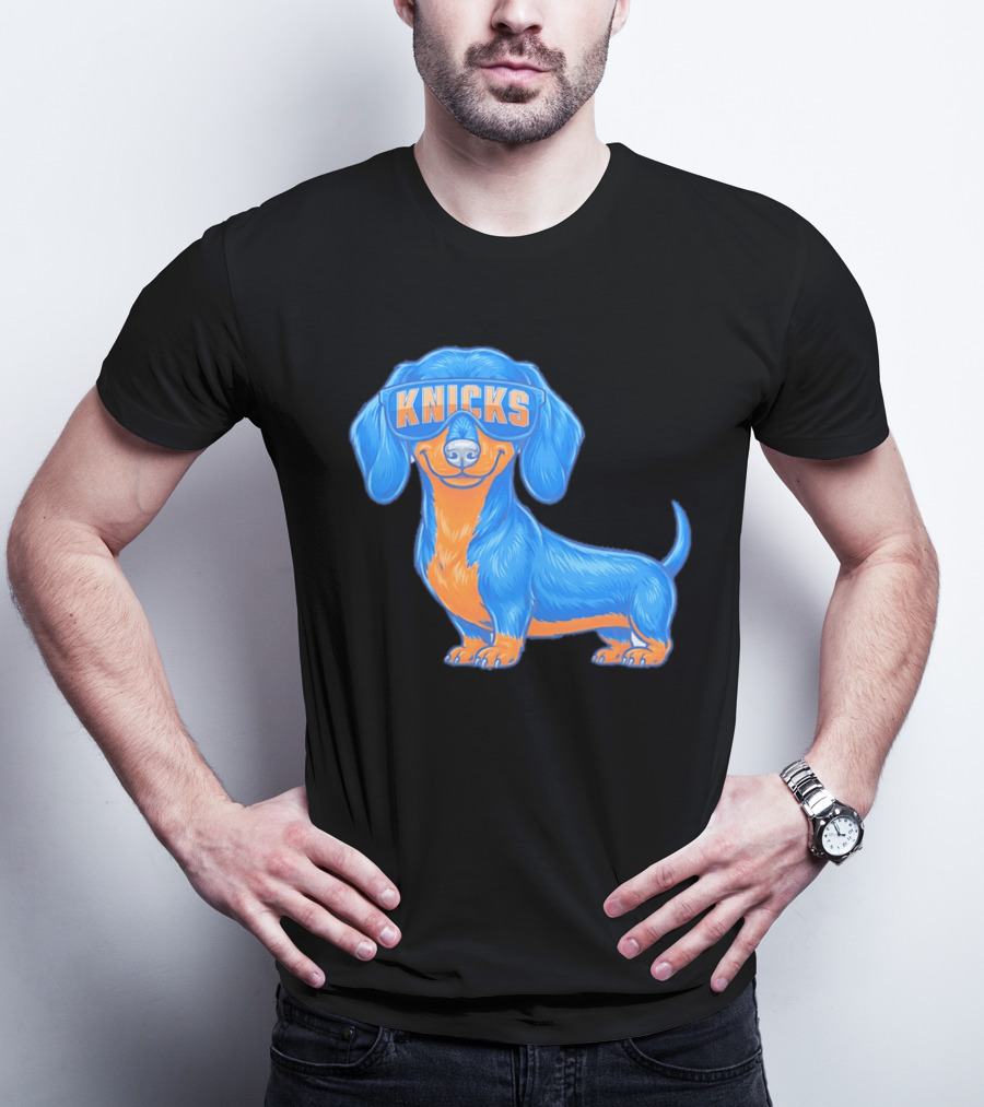 Knicks Dachshund Dog Cartoon Glasses T-Shirt