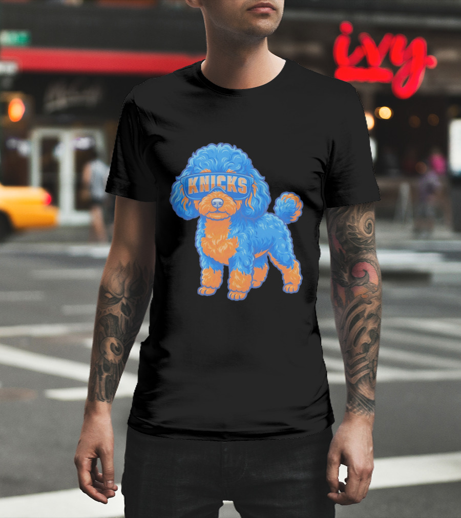 New York Knicks Teacup Poodle Cartoon Glasses T-Shirt