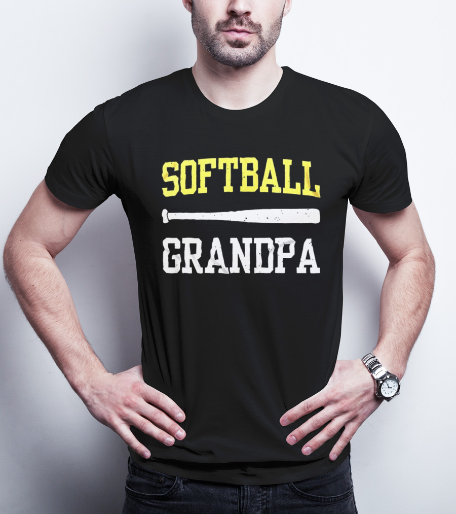 Softball Grandpa Proud Grandfather Game Day Crossed Bats T-Shirt