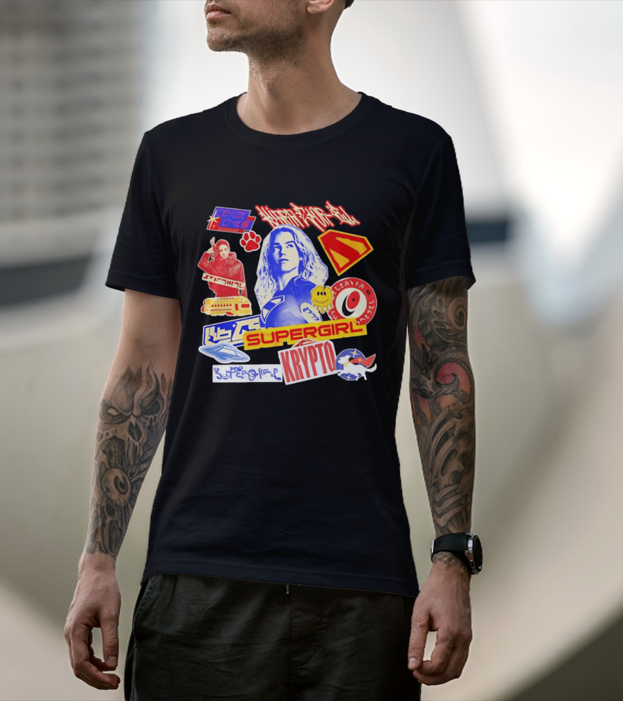 Supergirl Sasha Calle Krypto The Superdog DC Comics Sticker Collage Superhero T-Shirt