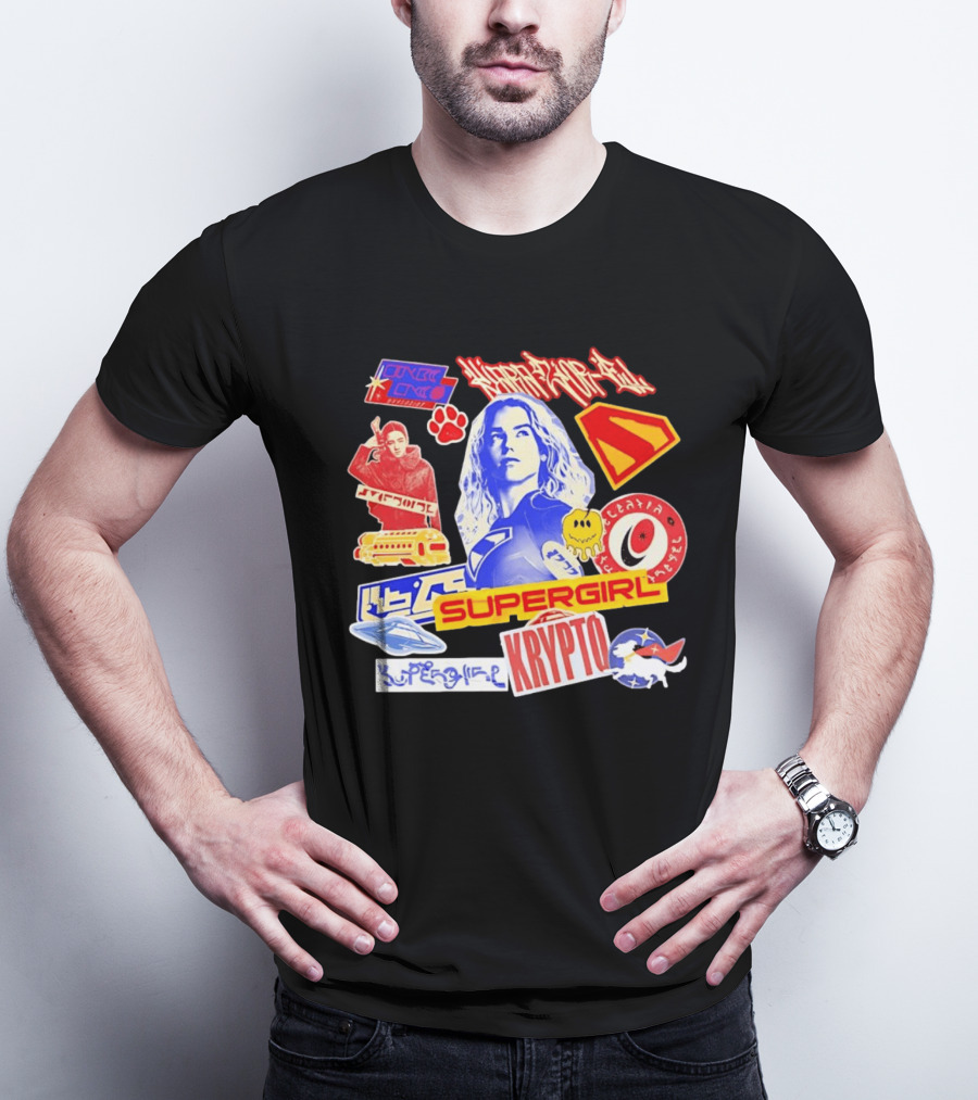 Supergirl Sasha Calle Krypto The Superdog DC Comics Sticker Collage Superhero T-Shirt