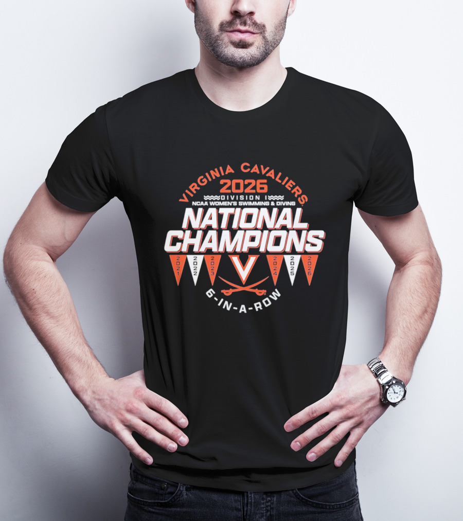 Virginia Cavaliers 2026 NCAA Division I Women's Swimming Diving National Champions 6 In A Row T-Shirt
