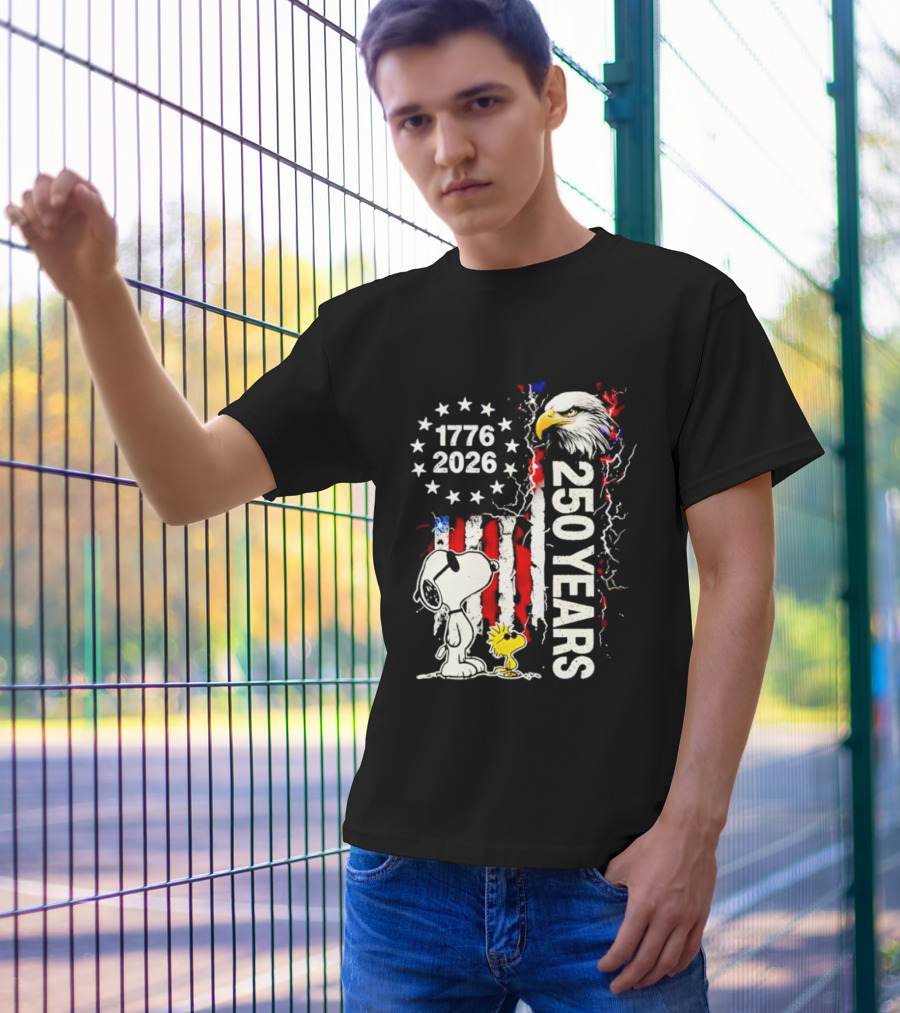 1776 2026 250 Years American Flag Eagle Snoopy Woodstock Independence T-Shirt