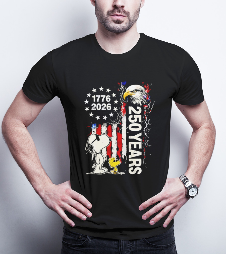 1776 2026 250 Years American Flag Eagle Snoopy Woodstock Independence T-Shirt