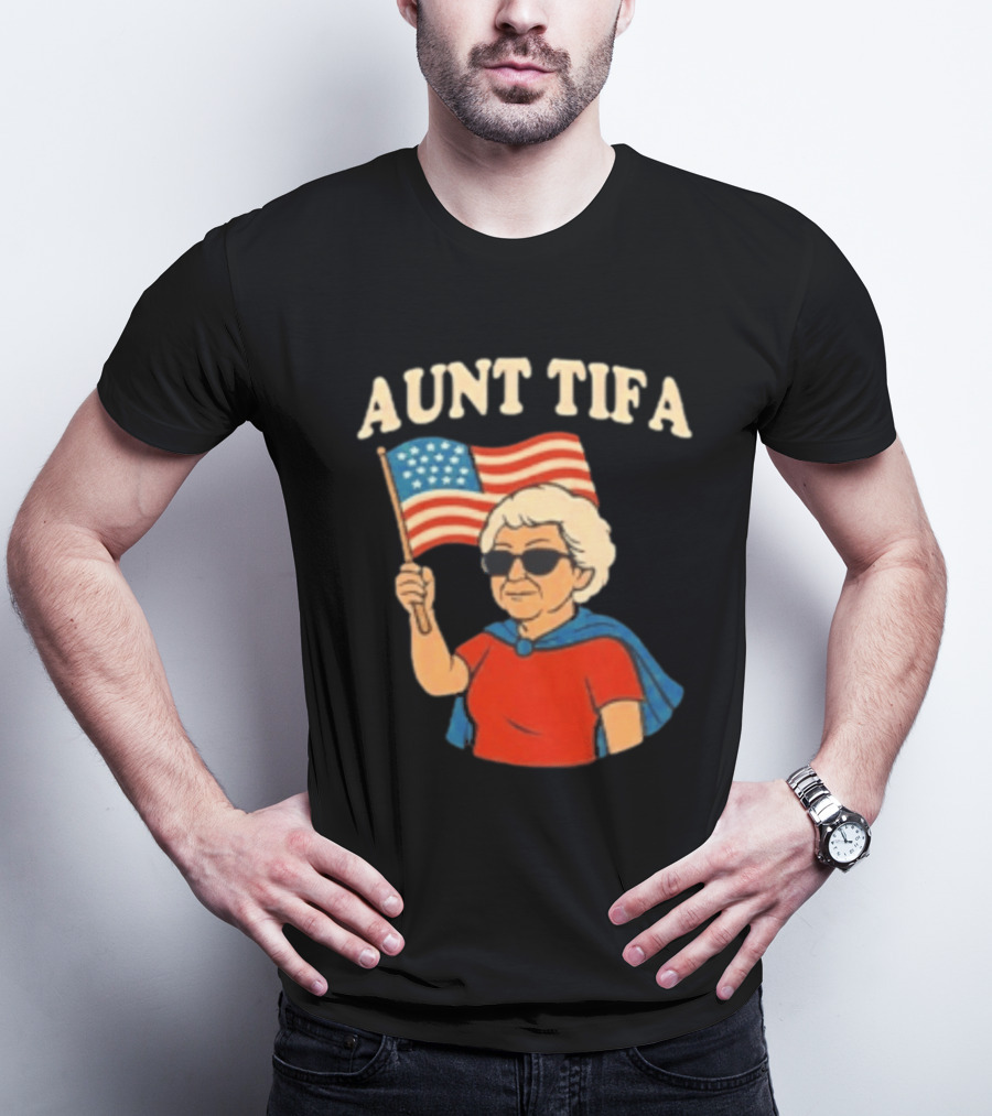 Aunt Tifa USA Flag And Cool Grandma In Sunglasses T-Shirt