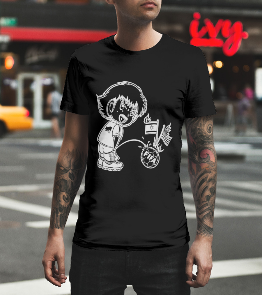 Captain Tsubasa Peeing FIFA Soccer Ball Israel USA Flags T-Shirt