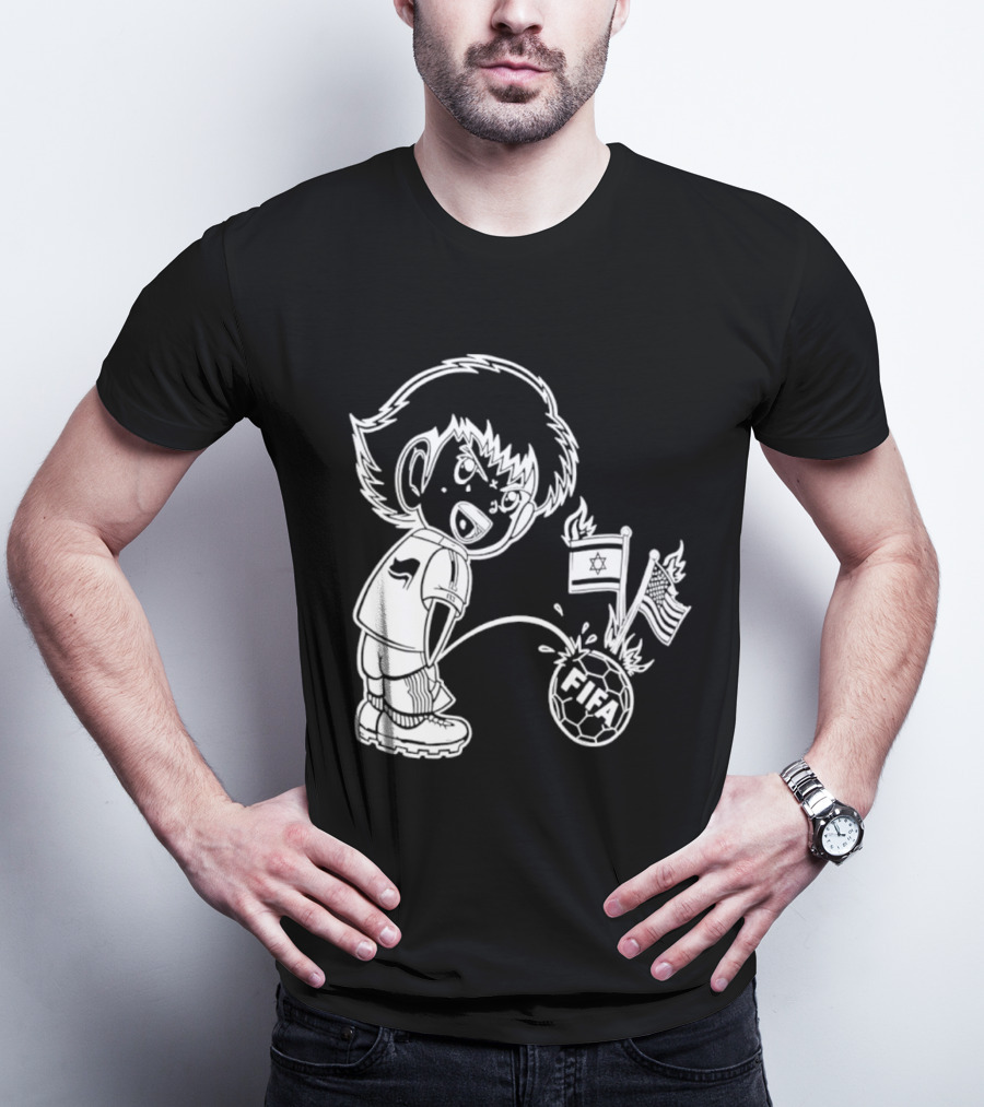 Captain Tsubasa Peeing FIFA Soccer Ball Israel USA Flags T-Shirt